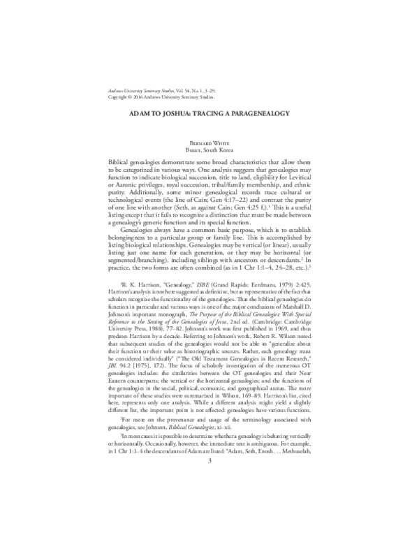 (PDF) Adam to Joshua: Tracing a Paragenealogy
