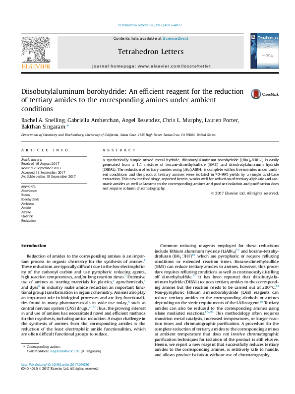 (PDF) Diisobutylaluminum borohydride: An efficient reagent for the ...
