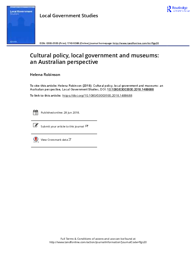 (PDF) Cultural policy, local government and museums: an Australian ...