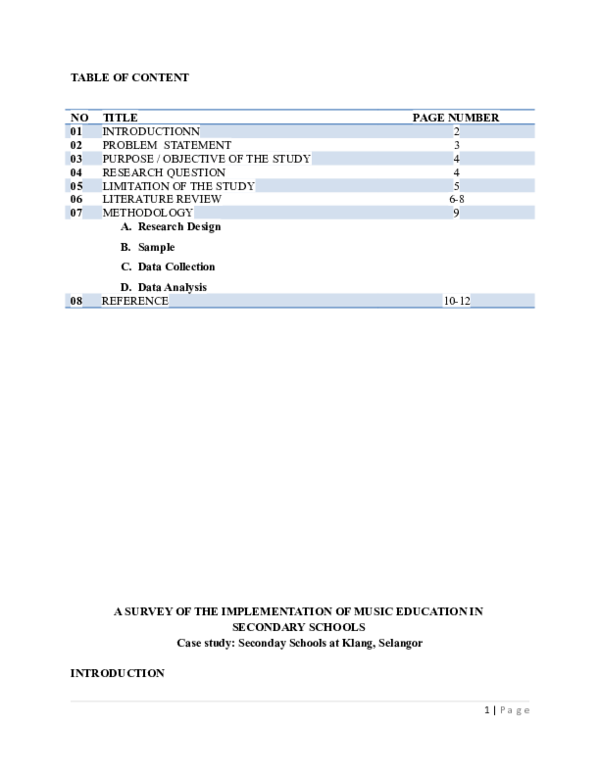 (DOC) A SURVEY OF THE IMPLEMENTATION OF MUSIC EDUCATION IN SECONDARY ...