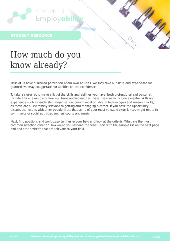 (PDF) STUDENT RESOURCE Developing employABILITY How much do you know already