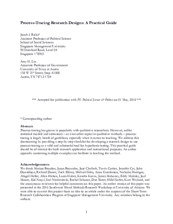 (PDF) Process-Tracing Research Designs: A Practical Guide