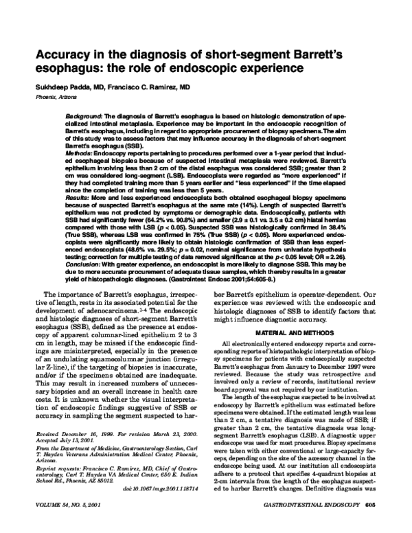 (PDF) Accuracy in the diagnosis of short-segment Barrett's esophagus ...