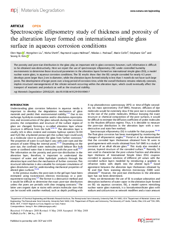 (PDF) Spectroscopic ellipsometry study of thickness and porosity of the ...