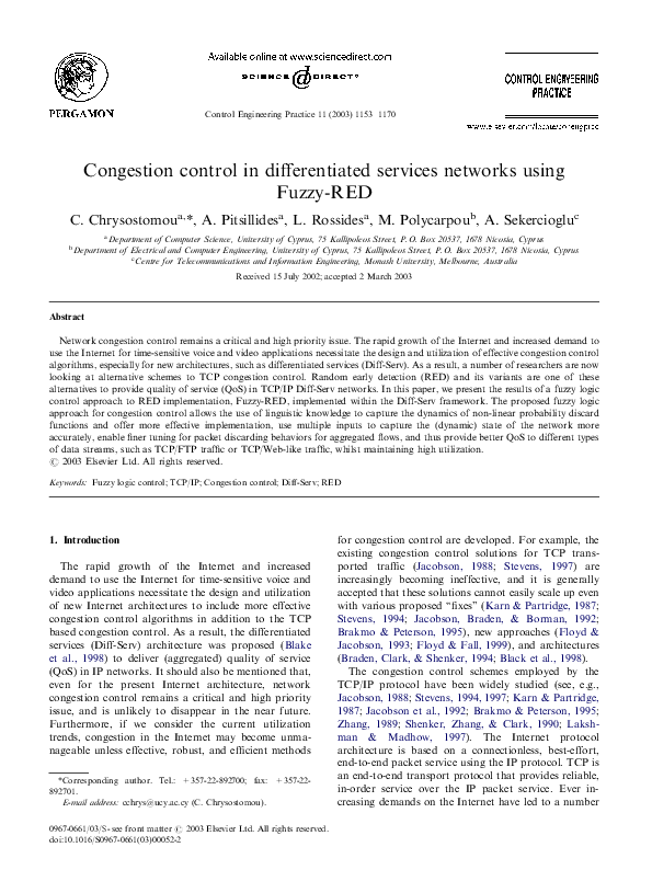 (PDF) Congestion control in differentiated services networks using Fuzzy-RED