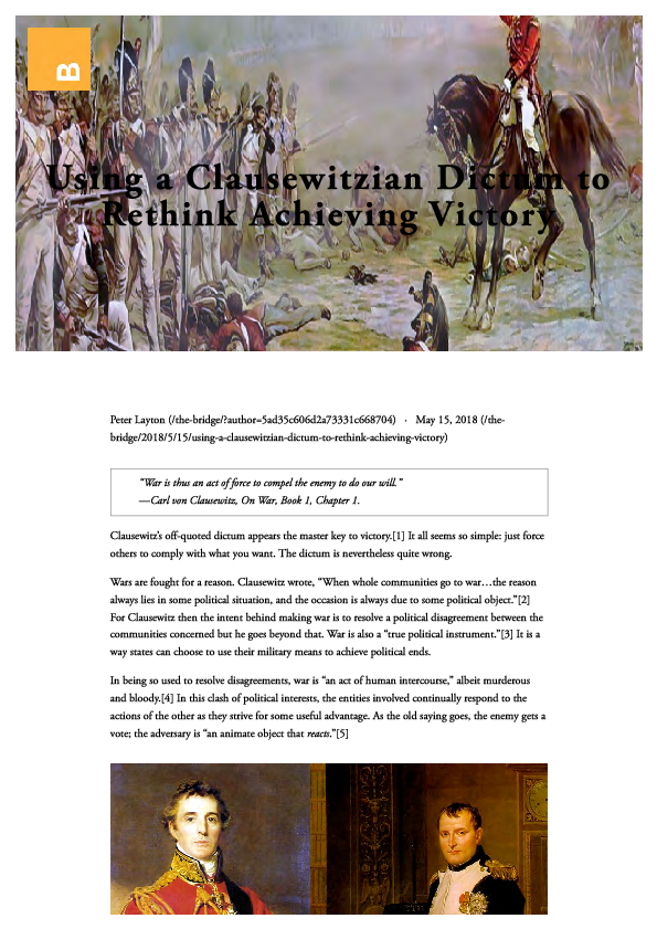 (PDF) Using a Clausewitzian Dictum to Rethink Achieving Victory