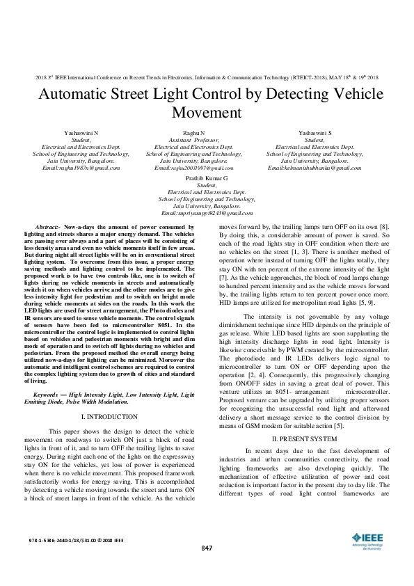 (PDF) Automatic Street Light Control by Detecting Vehicle Movement