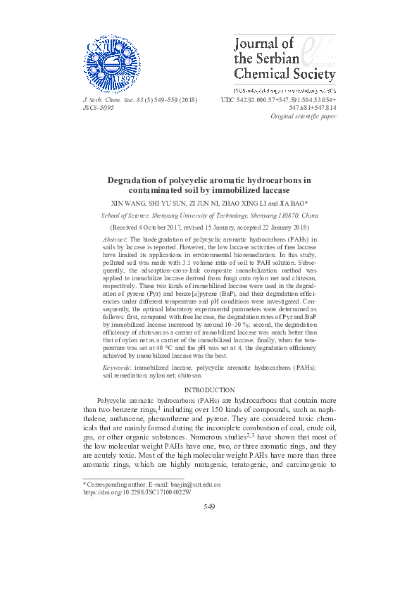 (PDF) Degradation of polycyclic aromatic hydrocarbons in contaminated soil by immobilized laccase