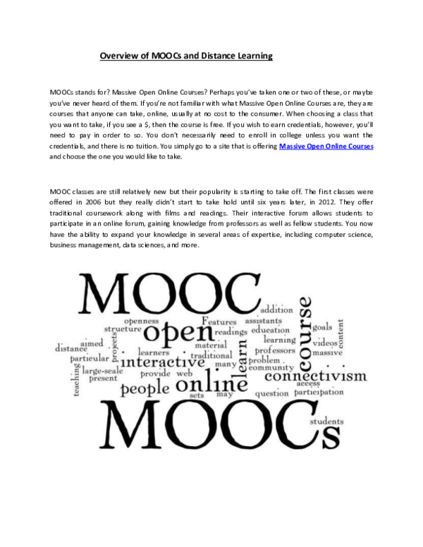(PDF) Overview of MOOCs and Distance Learning