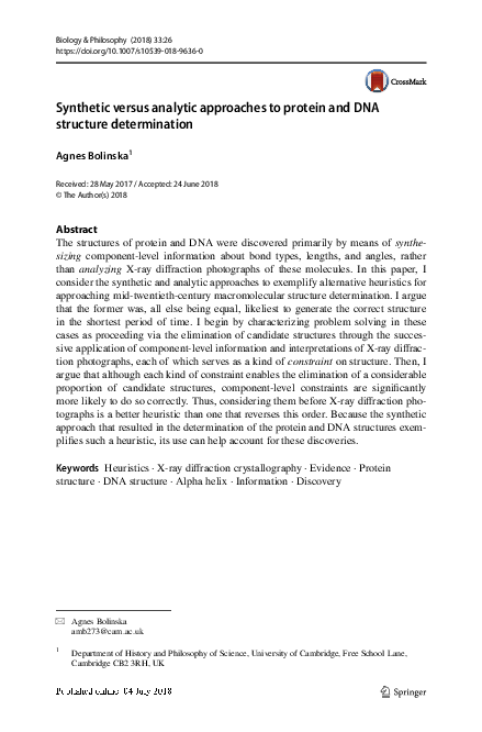 (PDF) Synthetic versus analytic approaches to protein and DNA structure ...