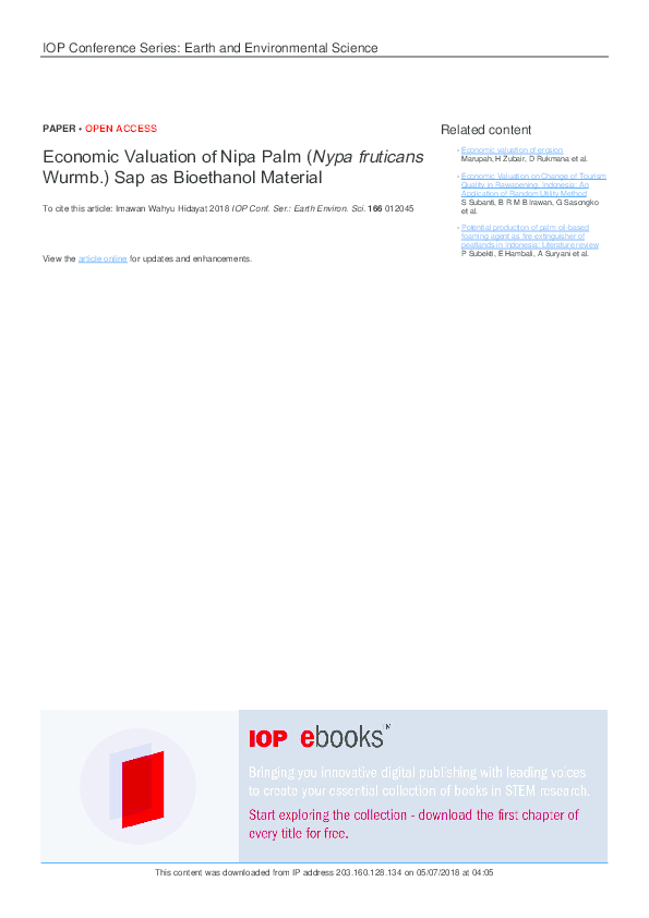 (PDF) Economic Valuation of Nipa Palm (Nypa fruticans Wurmb.) Sap as ...