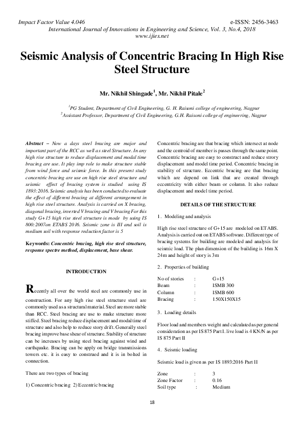(PDF) Seismic Analysis of Concentric Bracing In High Rise Steel Structure