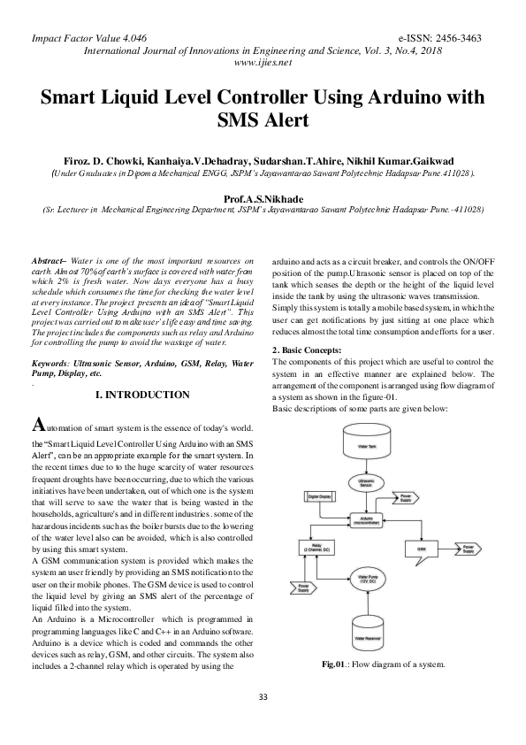(PDF) Smart Liquid Level Controller Using Arduino with SMS Alert
