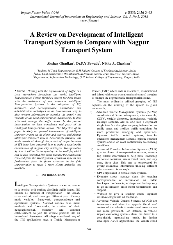 (PDF) A Review on Development of Intelligent Transport System to ...