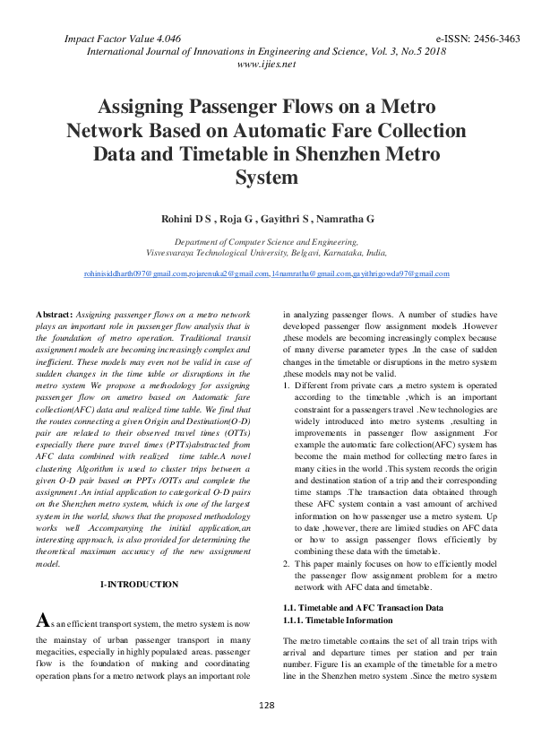 Pdf Assigning Passenger Flows On A Metro Network Based On Automatic Fare Collection Data And