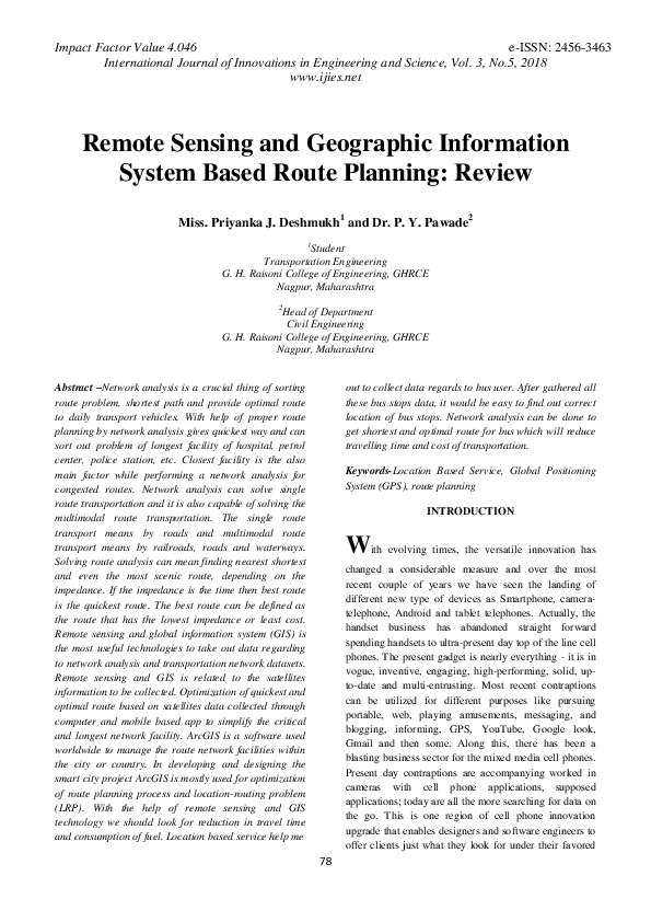 (PDF) Remote Sensing and Geographic Information System Based Route ...