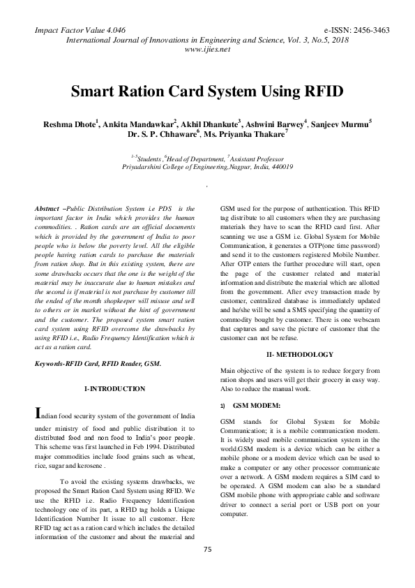 (PDF) Smart Ration Card System Using RFID