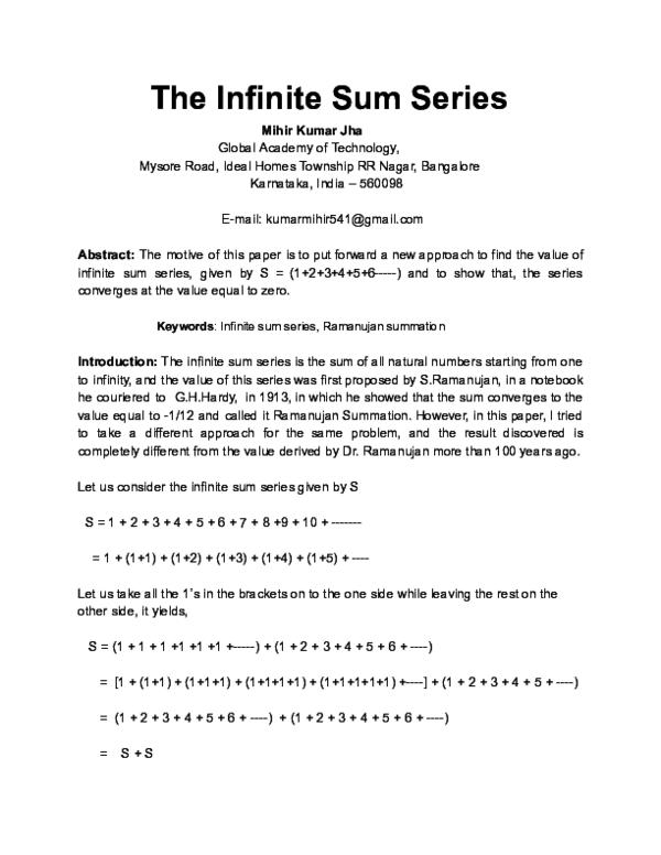 (PDF) The Infinite Sum Series