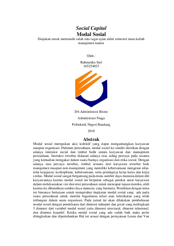 (PDF) Social Capital - Modal Sosial