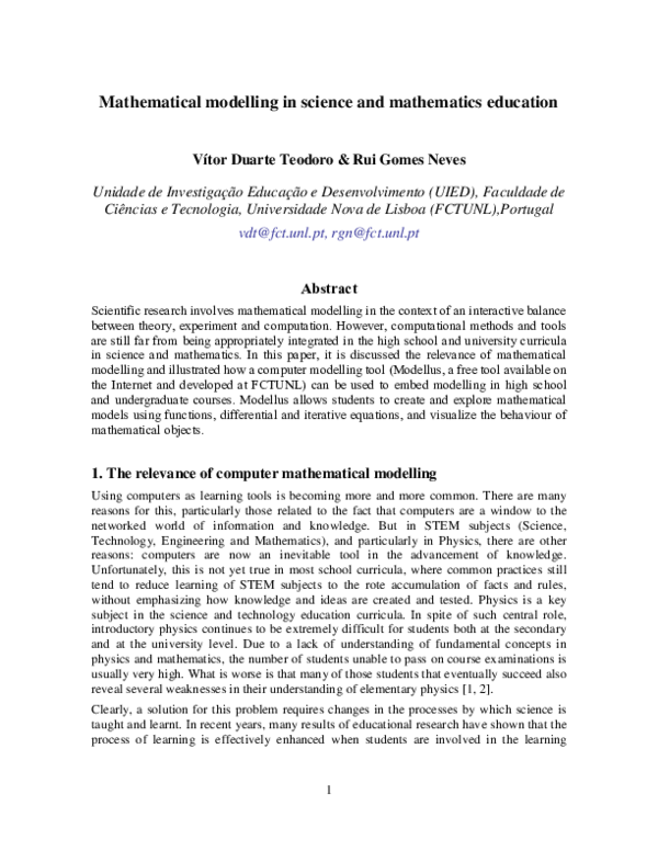 (PDF) Mathematical modelling in science and mathematics education