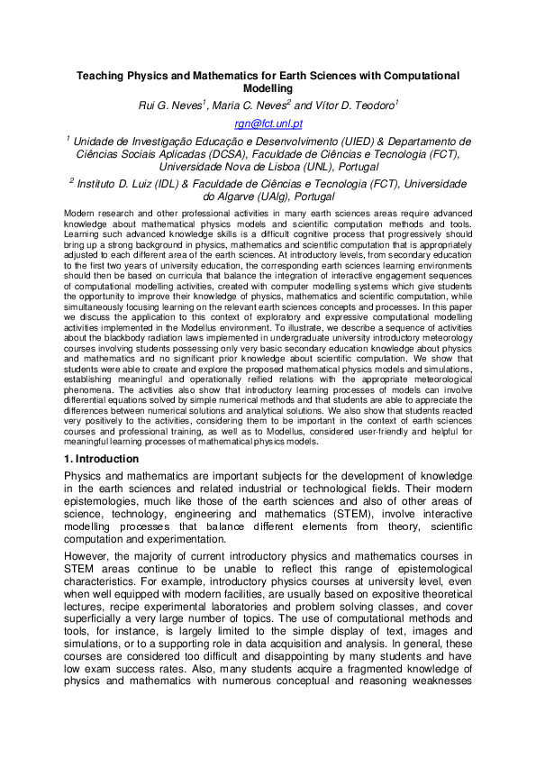 (PDF) Teaching Physics and Mathematics for Earth Sciences with Computational Modelling