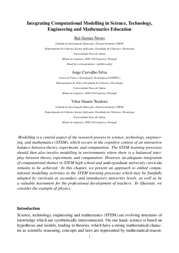 Pdf Integrating Computational Modelling In Science Technology