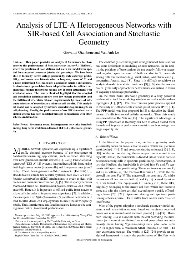 Pdf Analysis Of Lte A Heterogeneous Networks With Sir Based Cell Association And Stochastic