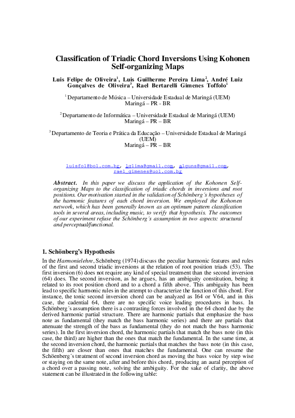 (PDF) Classification of Triadic Chord Inversions Using Kohonen Self-Organizing Maps