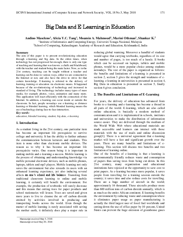 (PDF) Big Data and E-Learning in Education