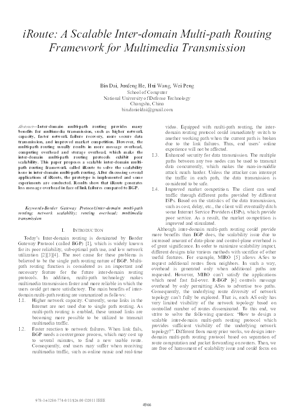 Pdf Iroute A Scalable Inter Domain Multi Path Routing Framework For