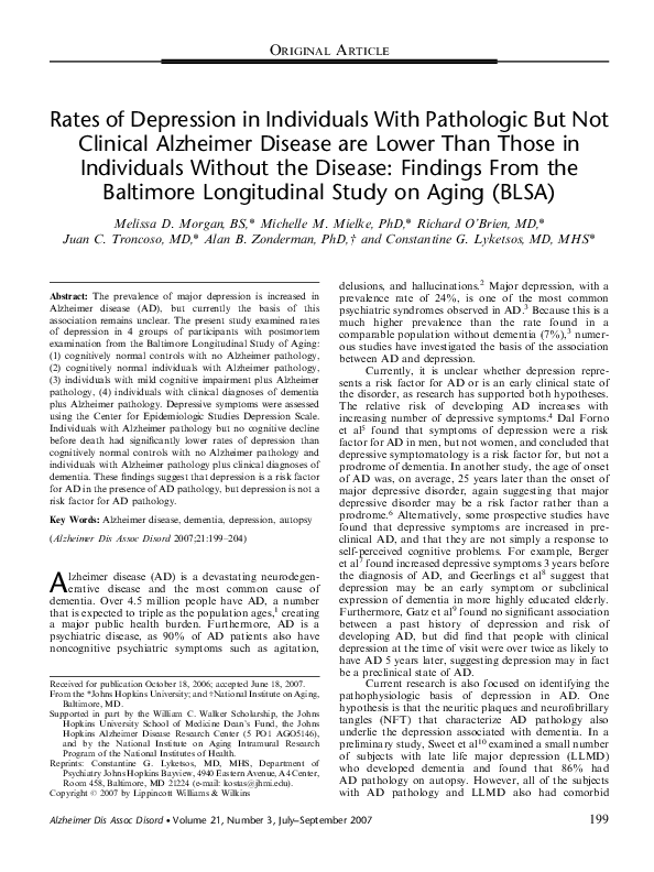 (PDF) Rates of Depression in Individuals With Pathologic But Not ...