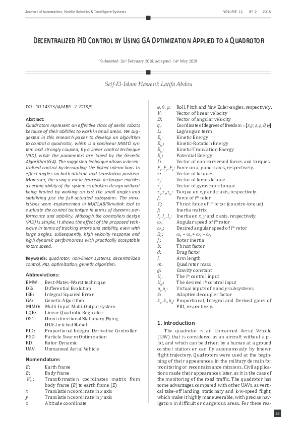 Pdf Decentralized Pid Control By Using Ga Optimization Applied To A