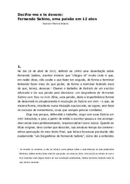 (PDF) Decifra-me e te devoro: Fernando Sabino, uma paixão em 12 atos