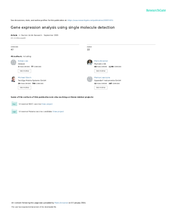 Pdf Gene Expression Analysis Using Single Molecule Detection