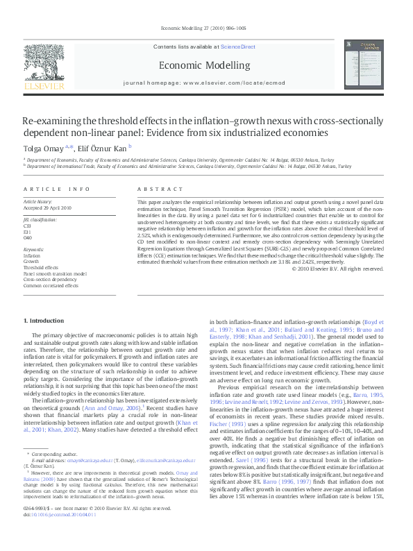 (PDF) Re-examining the threshold effects in the inflation–growth nexus with cross-sectionally ...