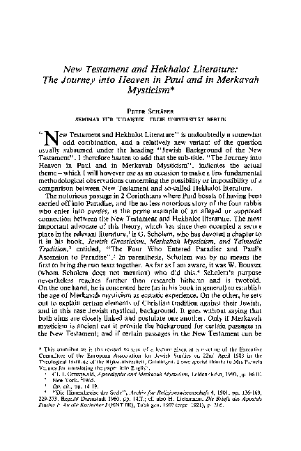 (PDF) Peter Schäfer, “New Testament and Hekhalot Literature: The ...