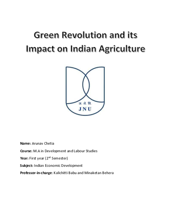 (PDF) Green Revolution and its impact on Indian Agriculture