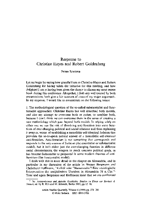 (PDF) Peter Schäfer, “Response to Christine Hayes and Robert Goldenberg ...