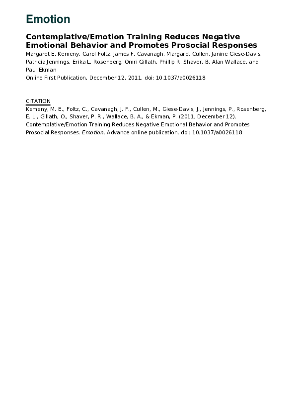 (PDF) Emotion Contemplative/Emotion Training Reduces Negative Emotional ...