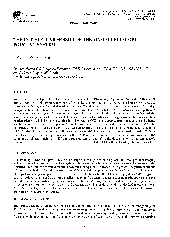 (PDF) The CCD stellar sensor of the MASCO telescope pointing system