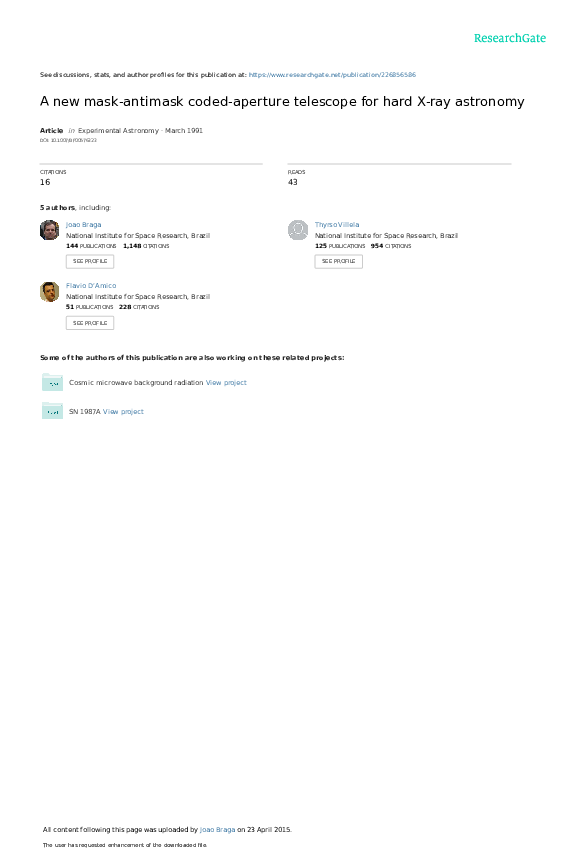 (PDF) A new mask-antimask coded-aperture telescope for hard X-ray ...