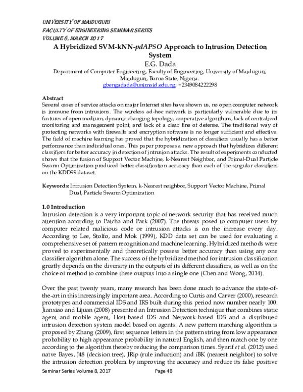 Pdf A Hybridized Svm Knn Pdapso Approach To Intrusion Detection System