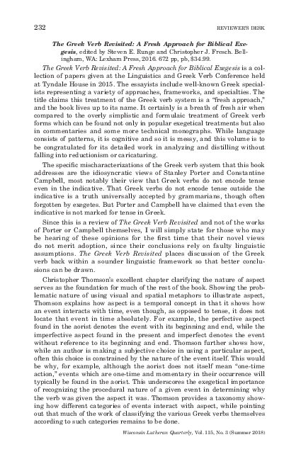(PDF) Review of The Greek Verb Revisited: A Fresh Approach for Biblical ...