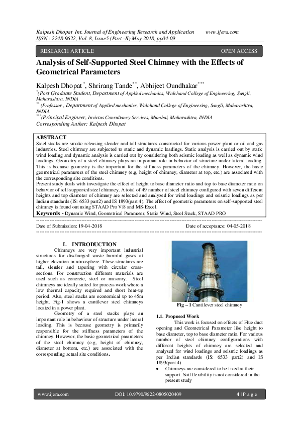 (PDF) Analysis of Self-Supported Steel Chimney with the Effects of Geometrical Parameters