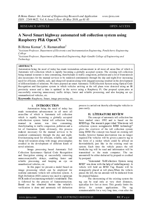 (PDF) A Novel Smart highway automated toll collection system using ...