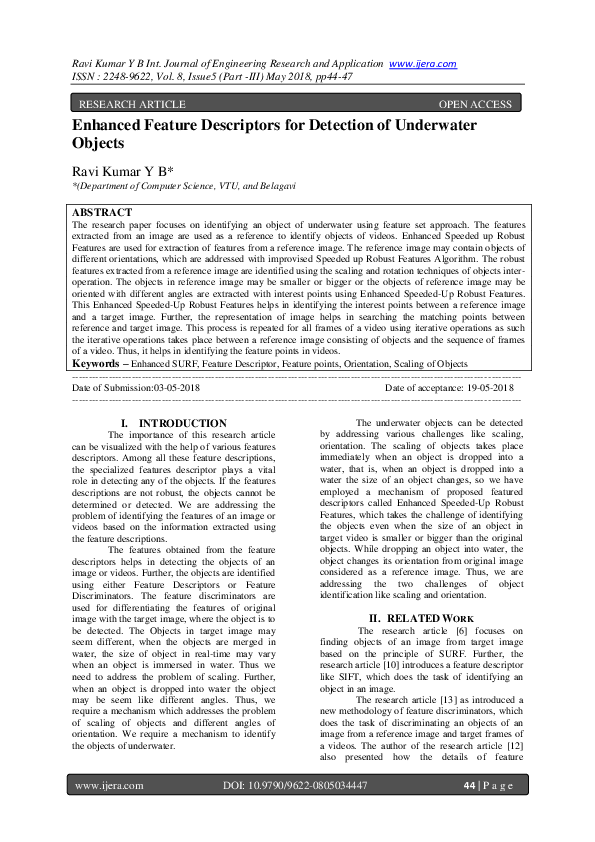 (PDF) Enhanced Feature Descriptors for Detection of Underwater Objects