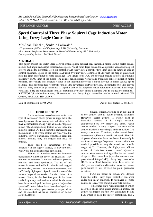 (PDF) Speed Control of Three Phase Squirrel Cage Induction Motor Using Fuzzy Logic Controller