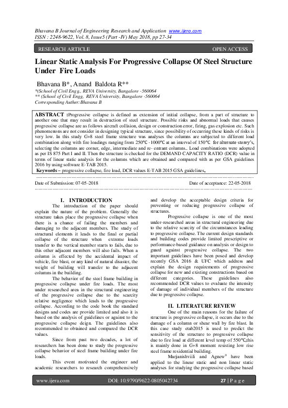 (PDF) Linear Static Analysis For Progressive Collapse Of Steel ...