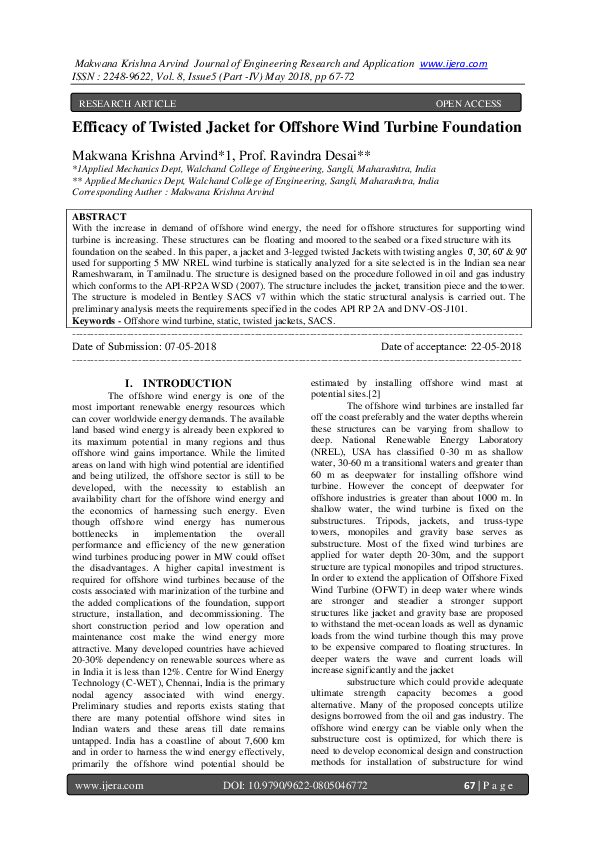 (PDF) Efficacy of Twisted Jacket for Offshore Wind Turbine Foundation