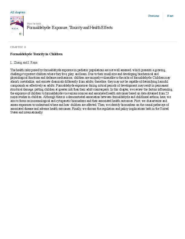 (PDF) Formaldehyde Toxicity in Children